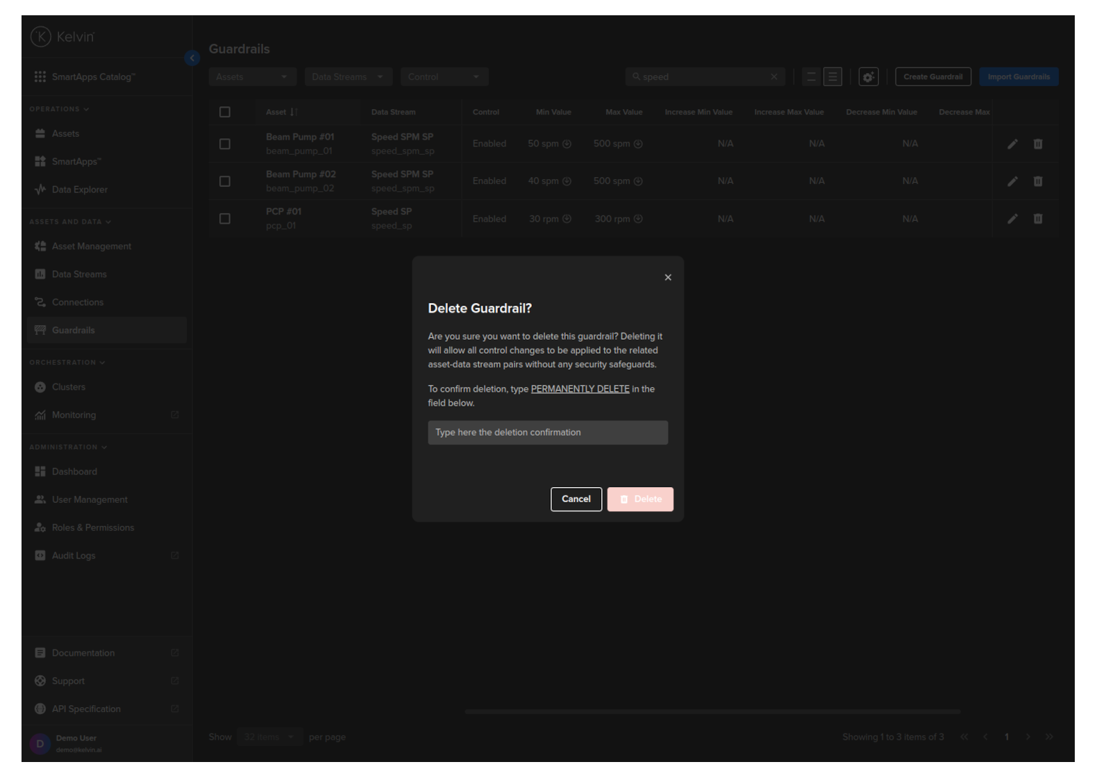 Delete a Guardrail - Kelvin Documentation