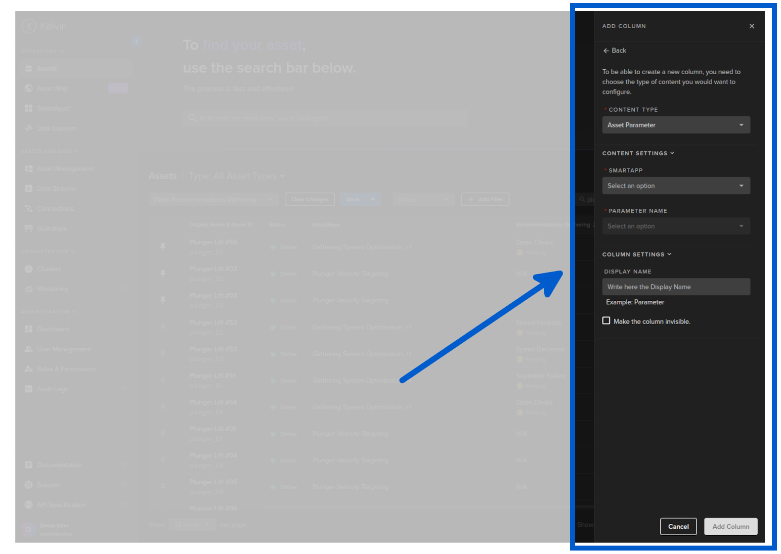 Customize Columns - Kelvin Documentation