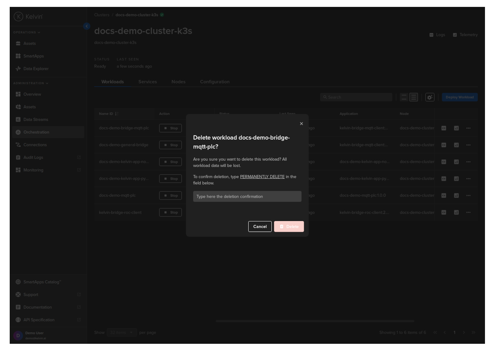 Undeploy a Workload - Kelvin Documentation