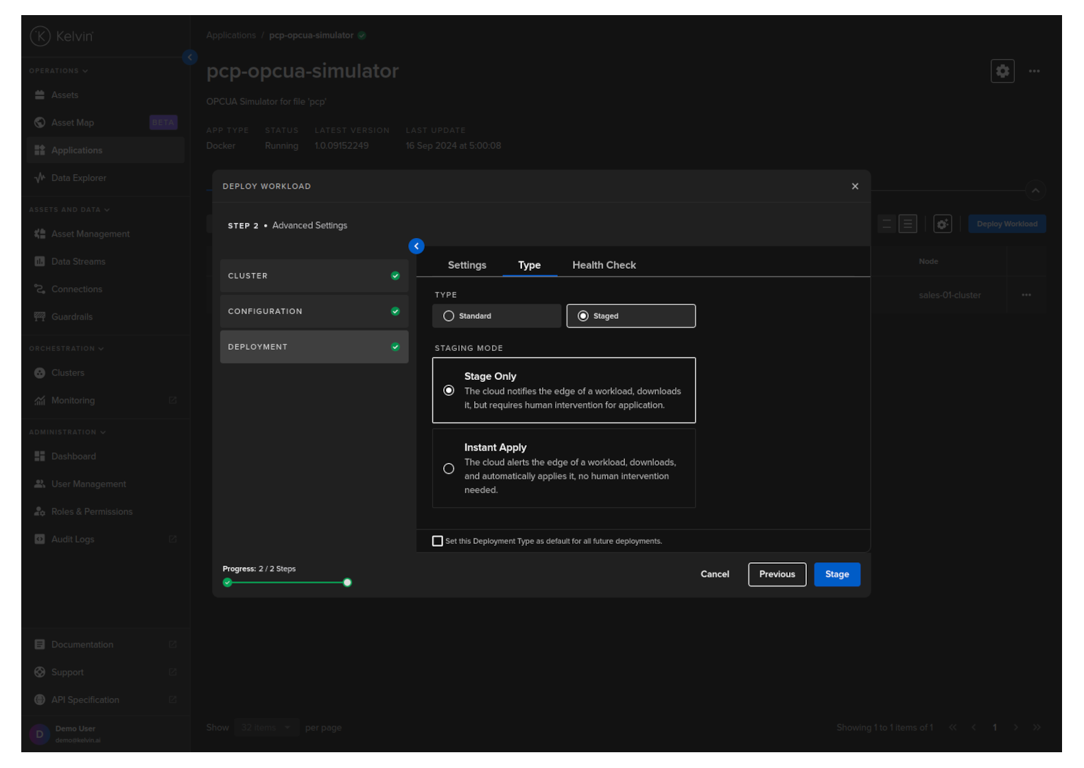 Deploy Staged Workload - Kelvin Documentation