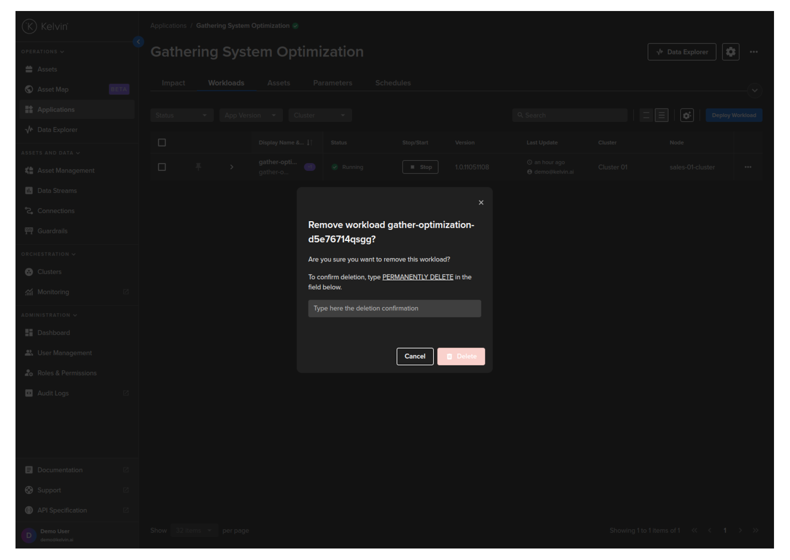 Delete a Workload - Kelvin Documentation