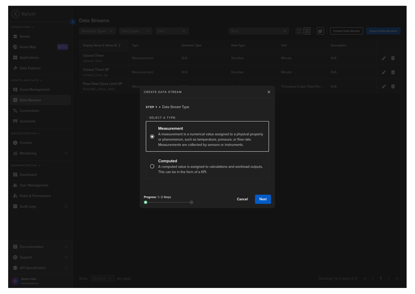 Create a Data Stream - Kelvin Documentation
