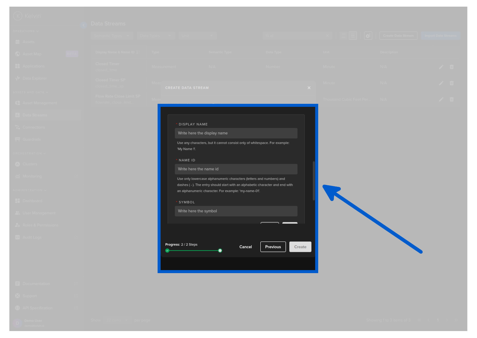 Create a Data Stream - Kelvin Documentation