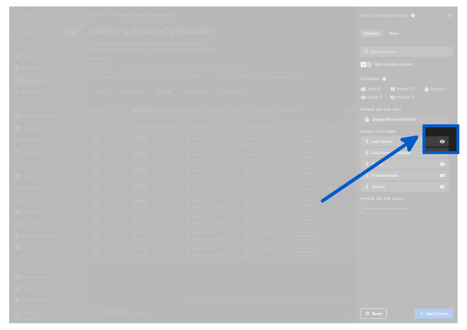 Manage Columns - Kelvin Documentation
