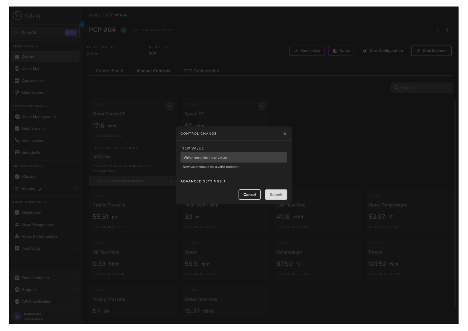 Manual Controls Tab - Kelvin Documentation