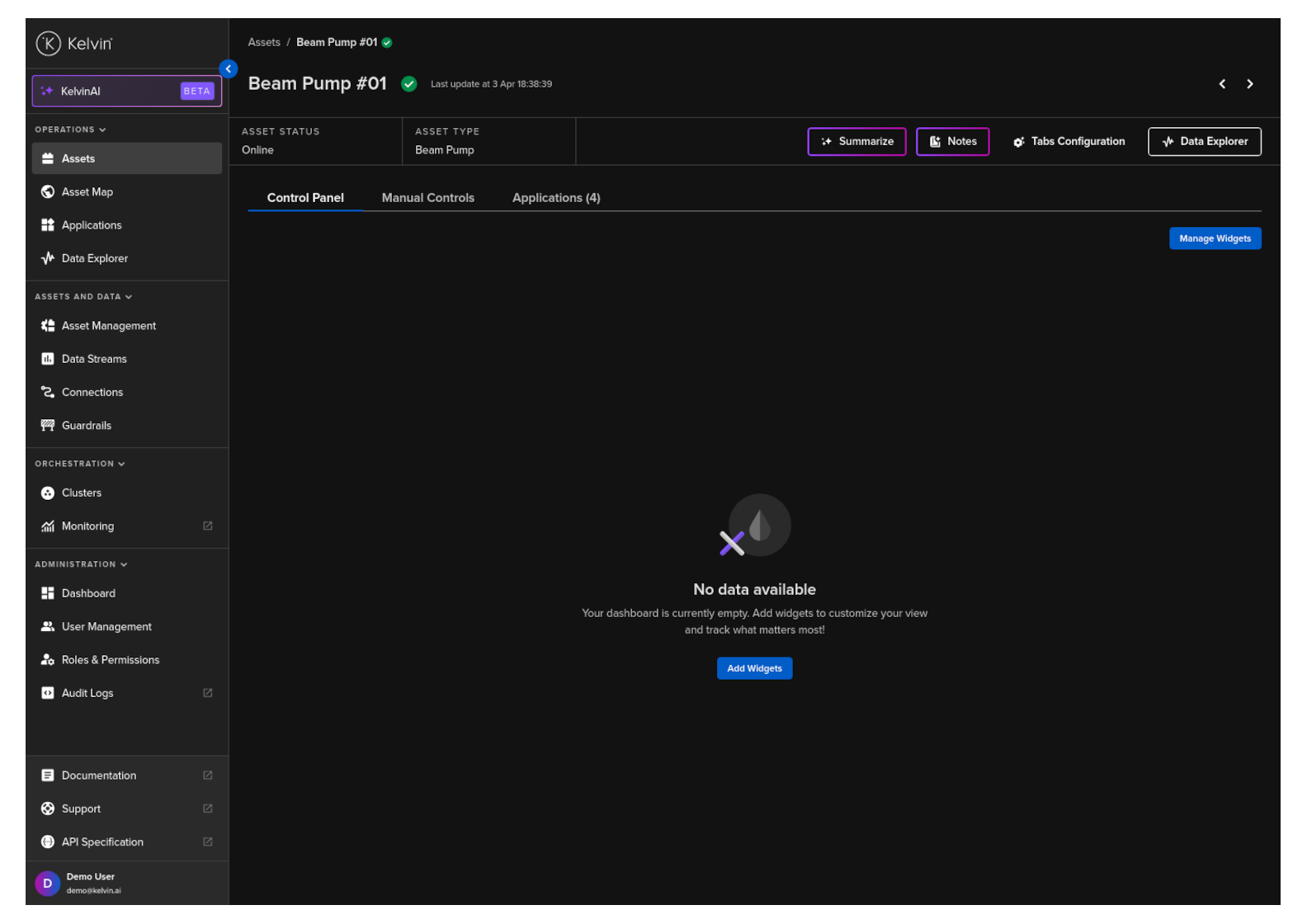 Control Panel Tab - Kelvin Documentation