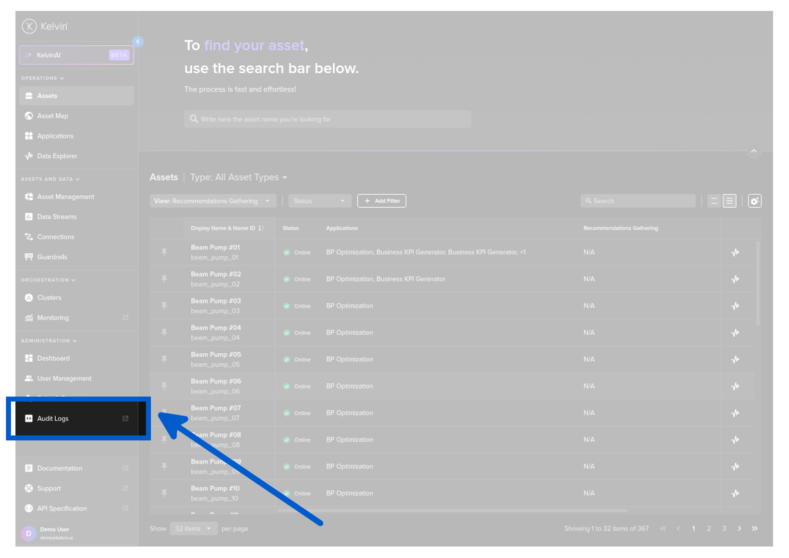 View Audit Logs - Kelvin Documentation
