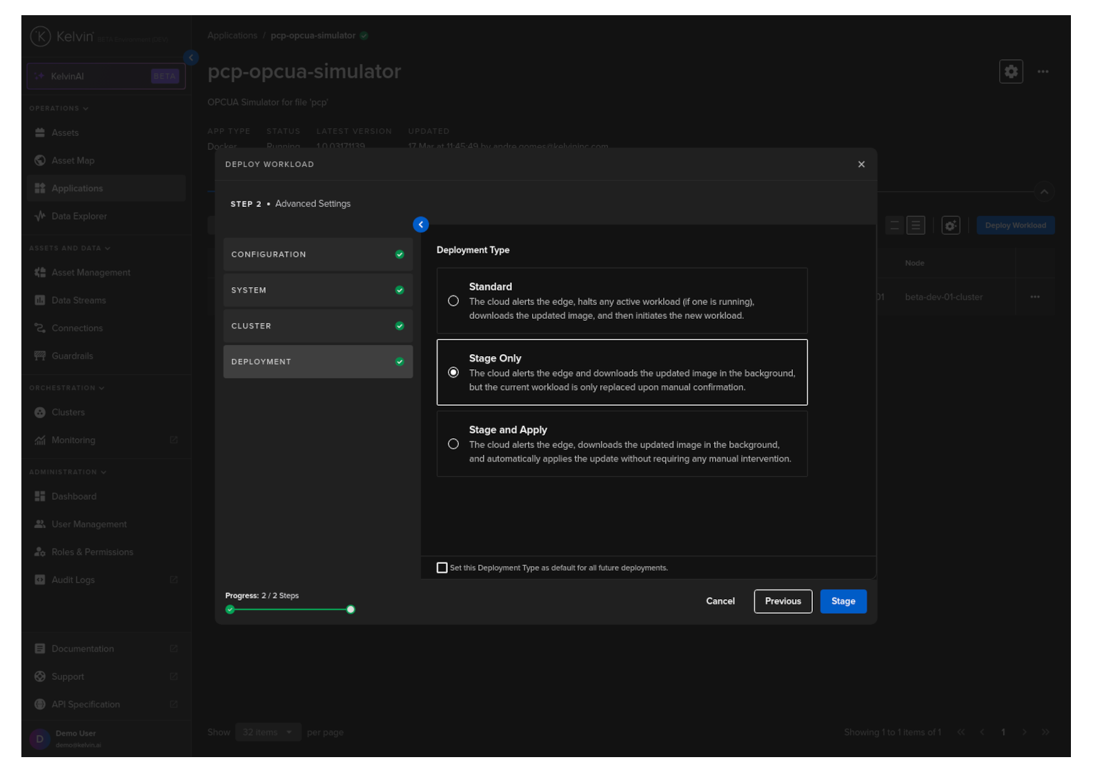 Deploy Staged Workload - Kelvin Documentation