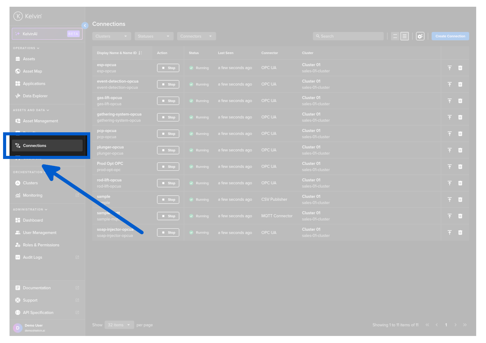 Start / Stop Connection - Kelvin Documentation