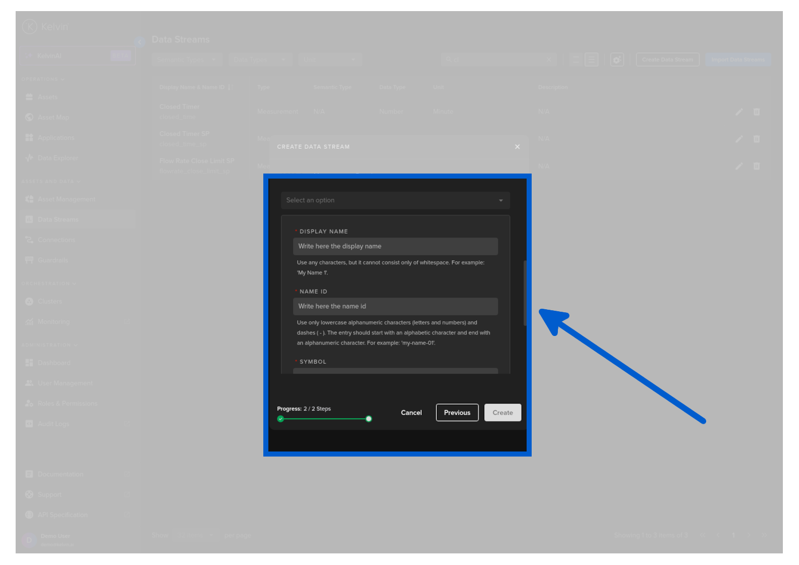 Create a Data Stream - Kelvin Documentation