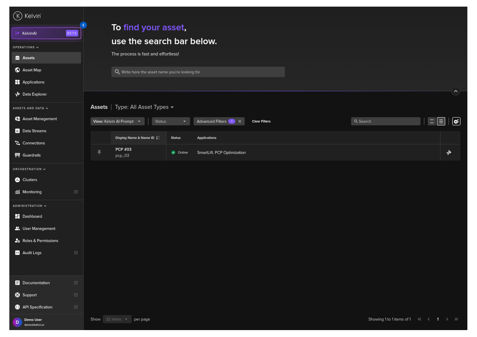 Change Asset View Filters - Kelvin Documentation
