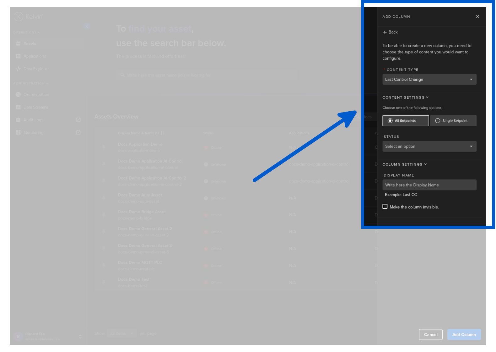 Customize Columns - Kelvin Documentation