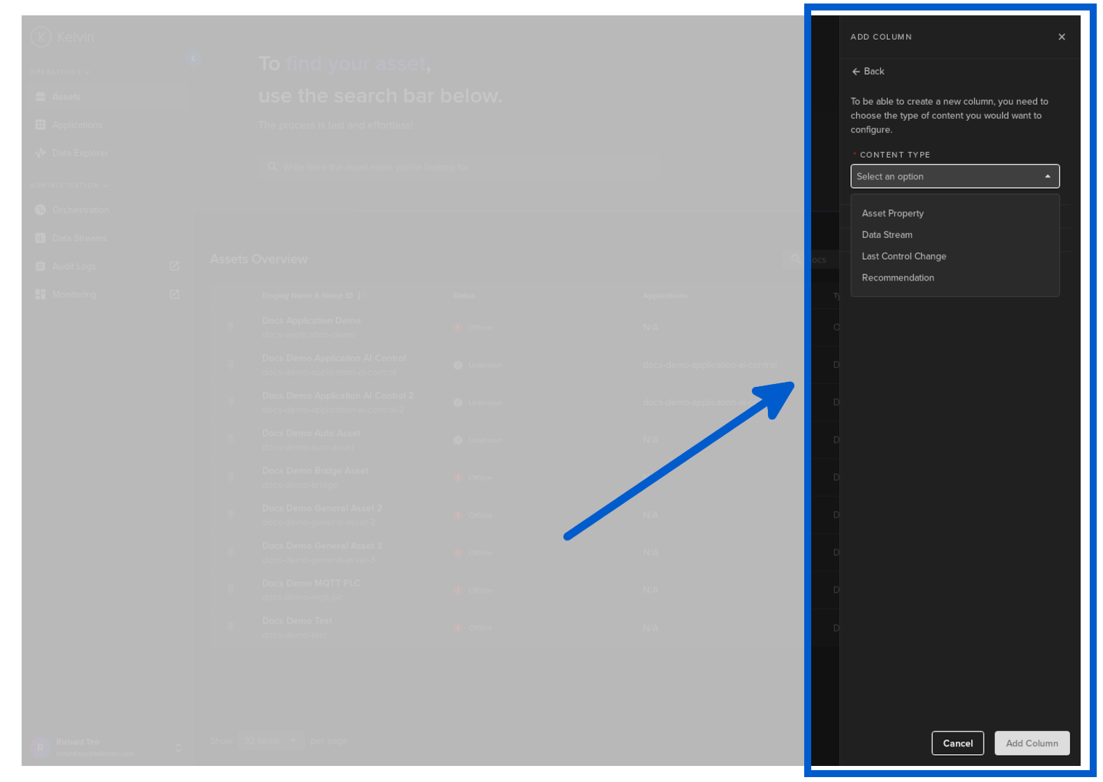 Customize Columns - Kelvin Documentation