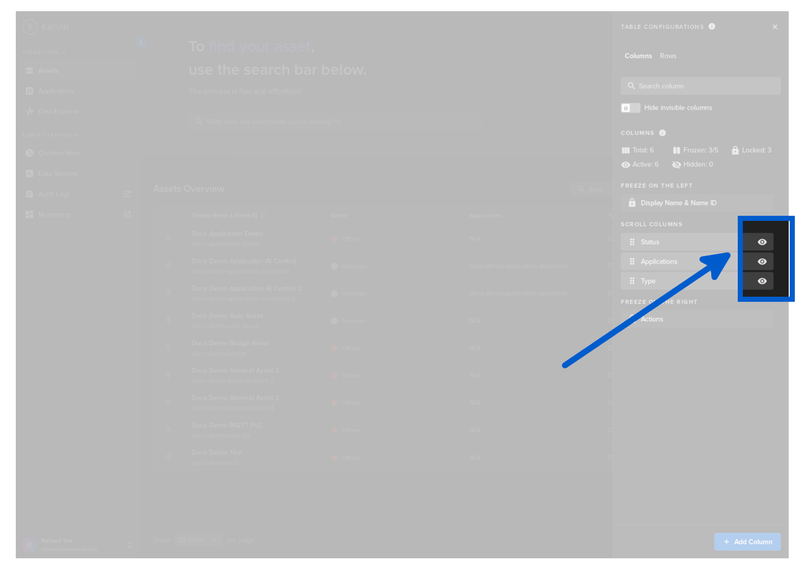Customize Columns - Kelvin Documentation