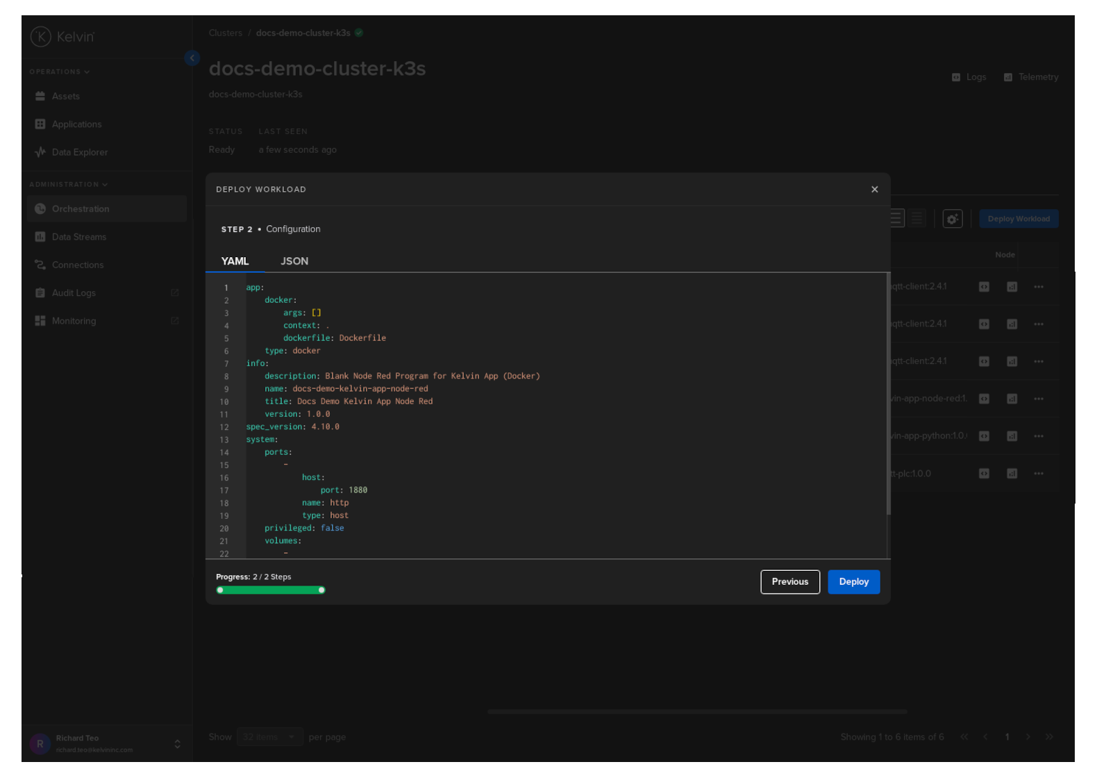 Deploying a Workload - Kelvin Documentation