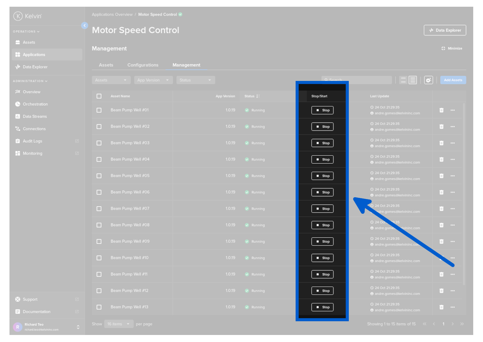 Start / Stop Assets - Kelvin Documentation