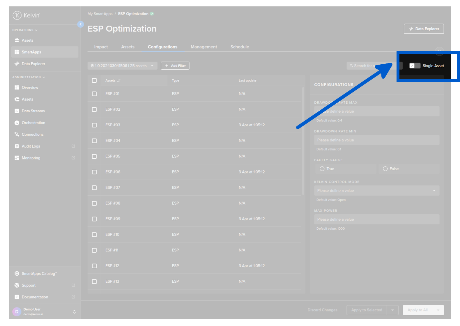 Set Asset Configurations - Kelvin Documentation