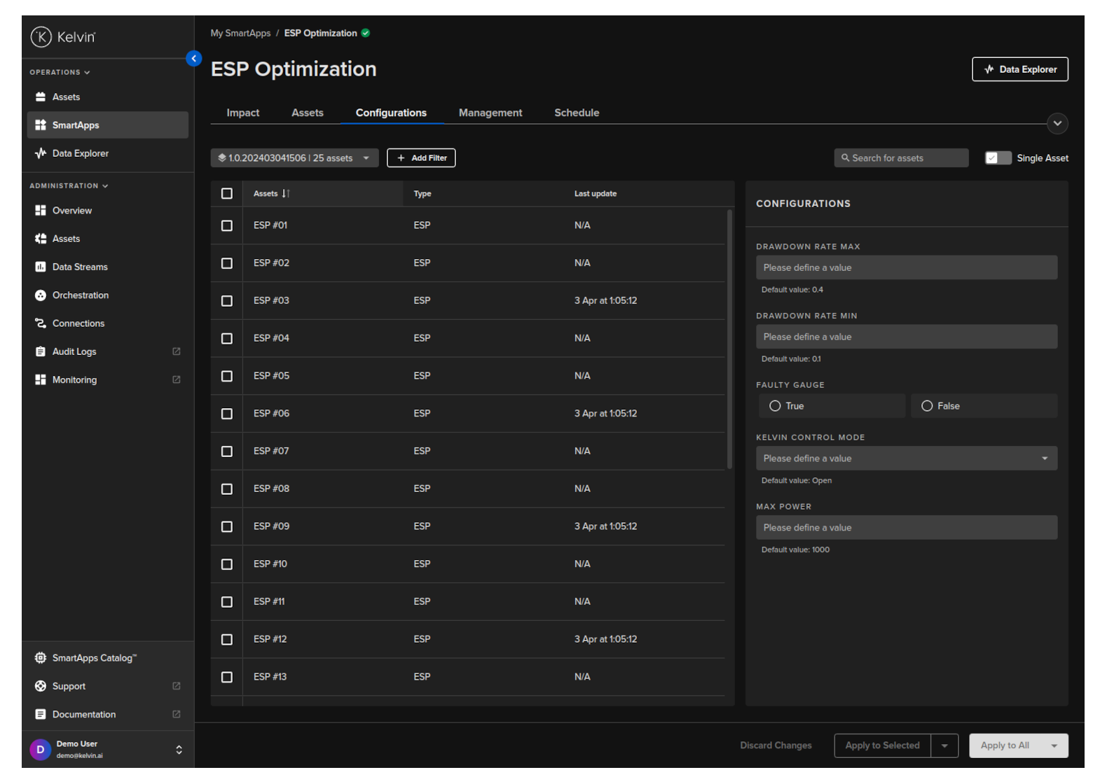 Set Asset Configurations - Kelvin Documentation