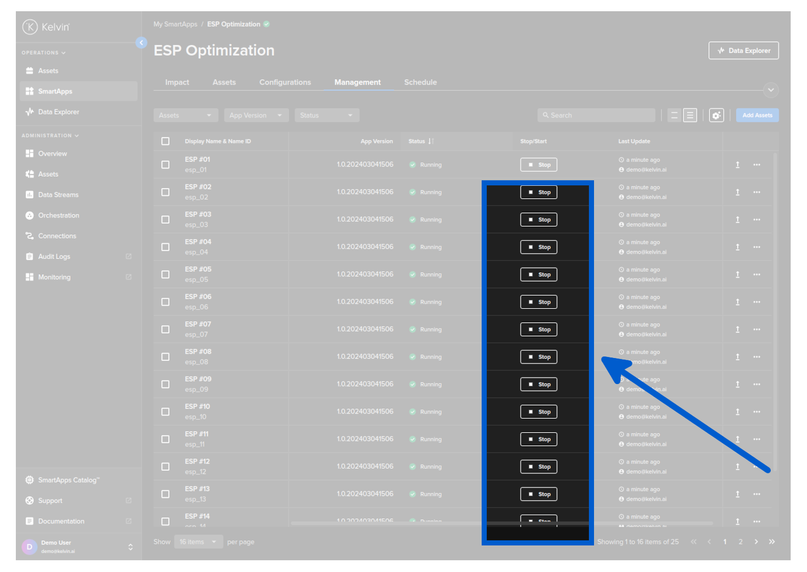 Start / Stop Assets - Kelvin Documentation