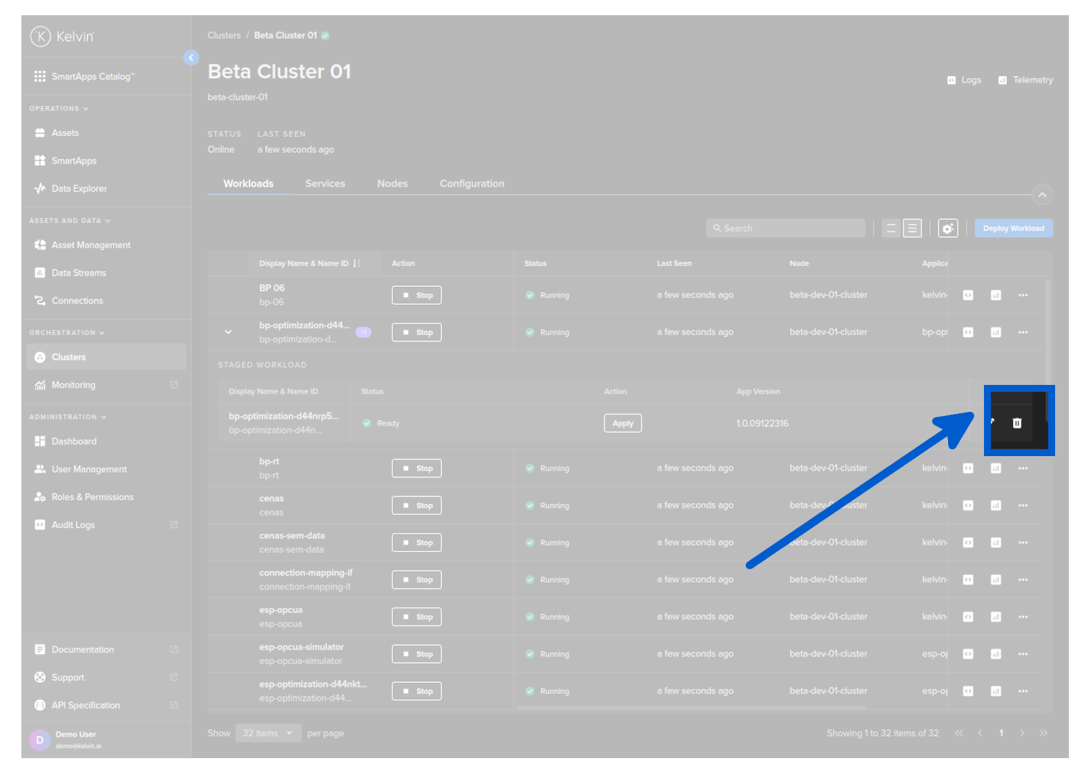 Undeploy a Staged Workload - Kelvin Documentation