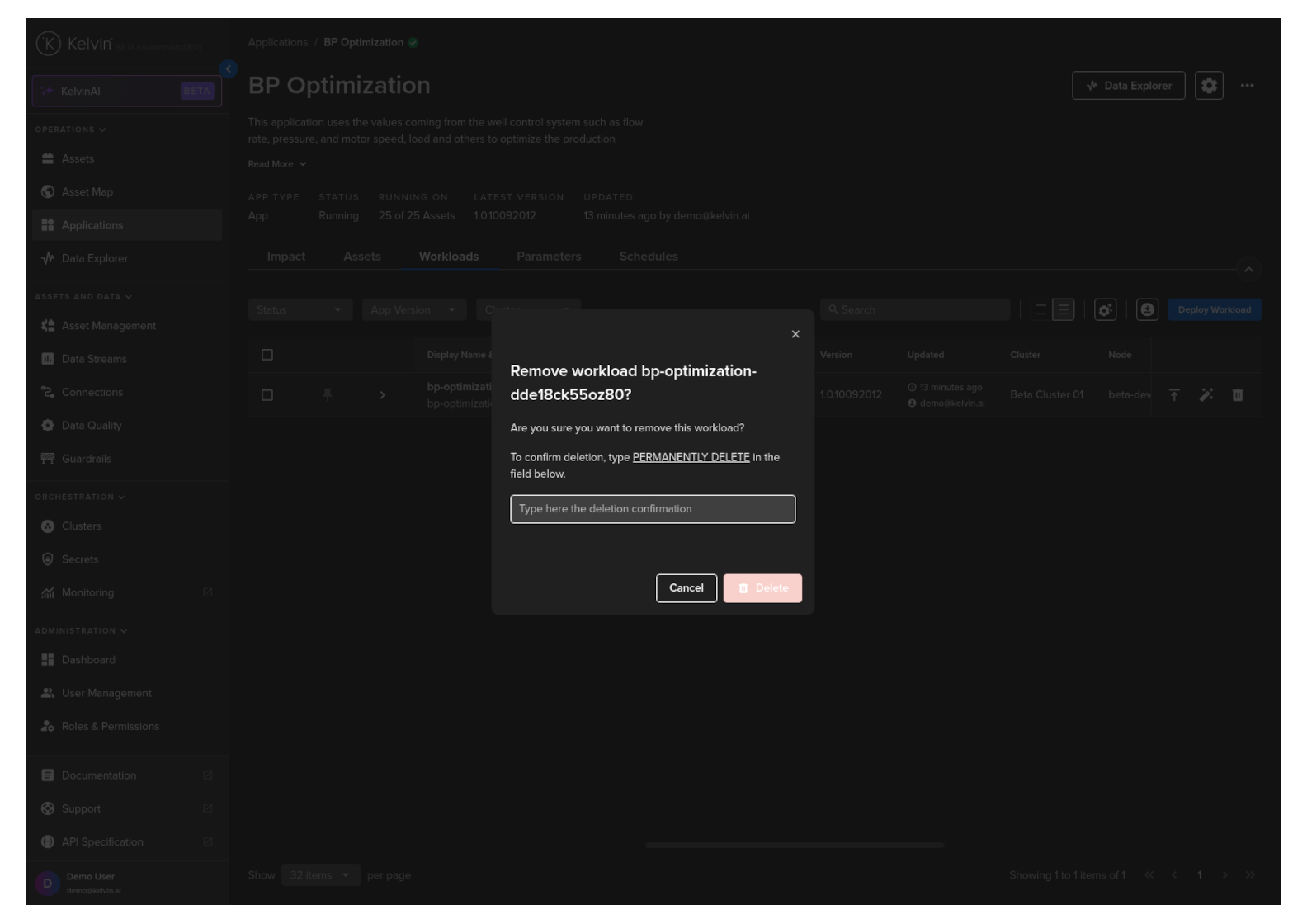 Delete a Workload - Kelvin Documentation