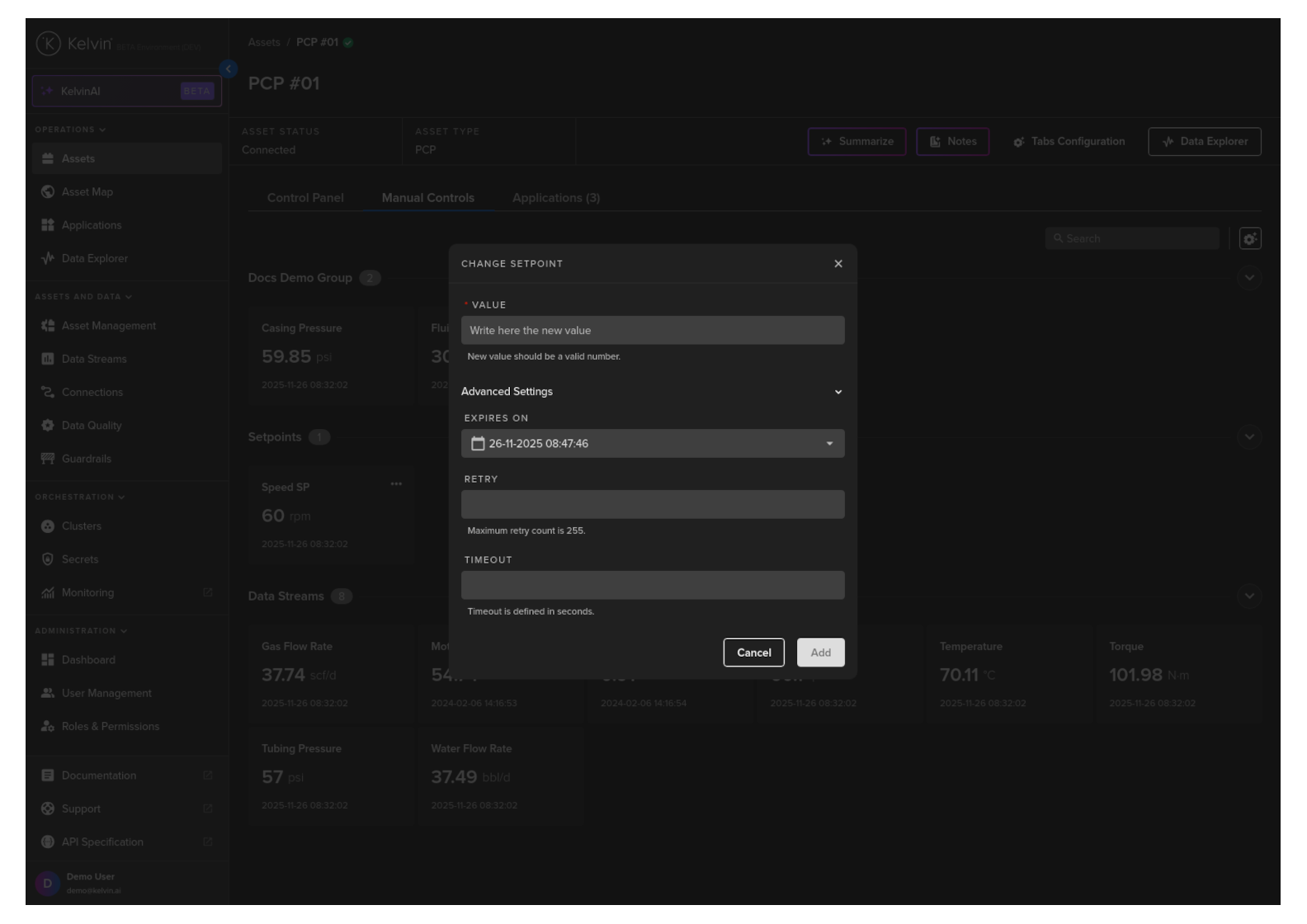 Manual Controls Tab - Kelvin Documentation