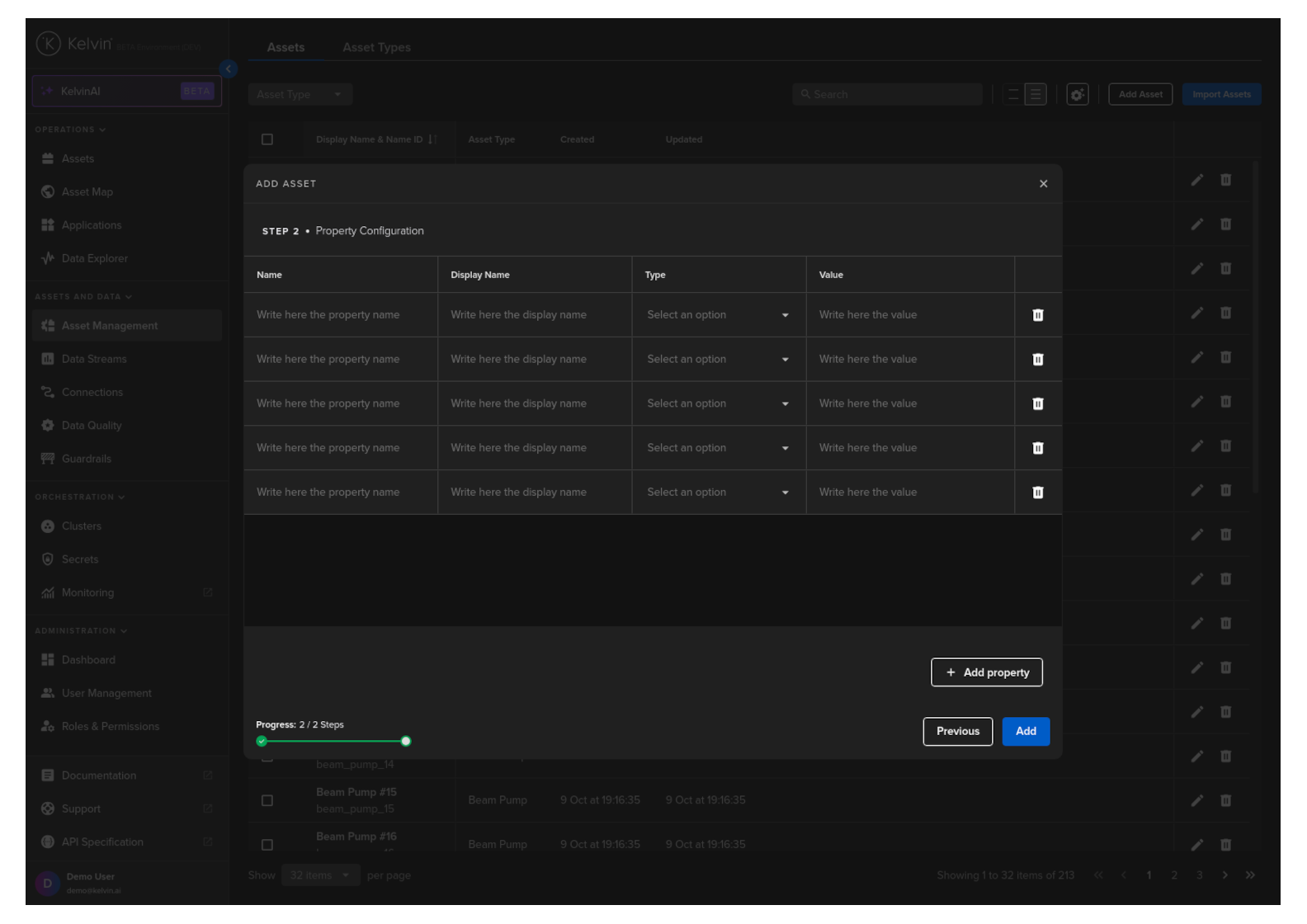 Asset Properties - Kelvin Documentation