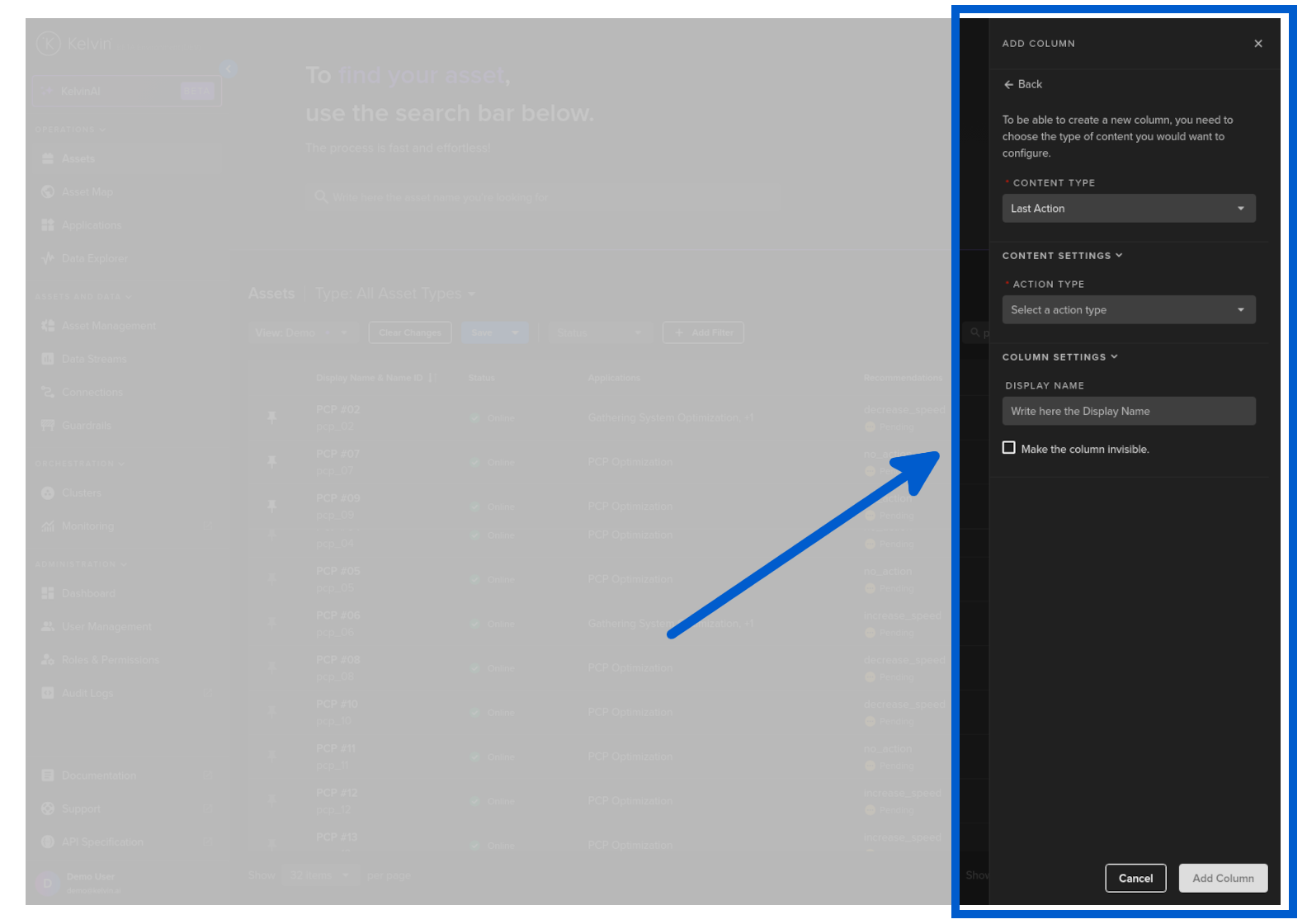 Customize Columns - Kelvin Documentation