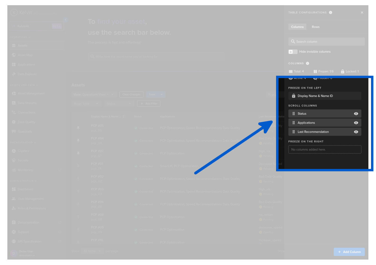 Customize Columns - Kelvin Documentation