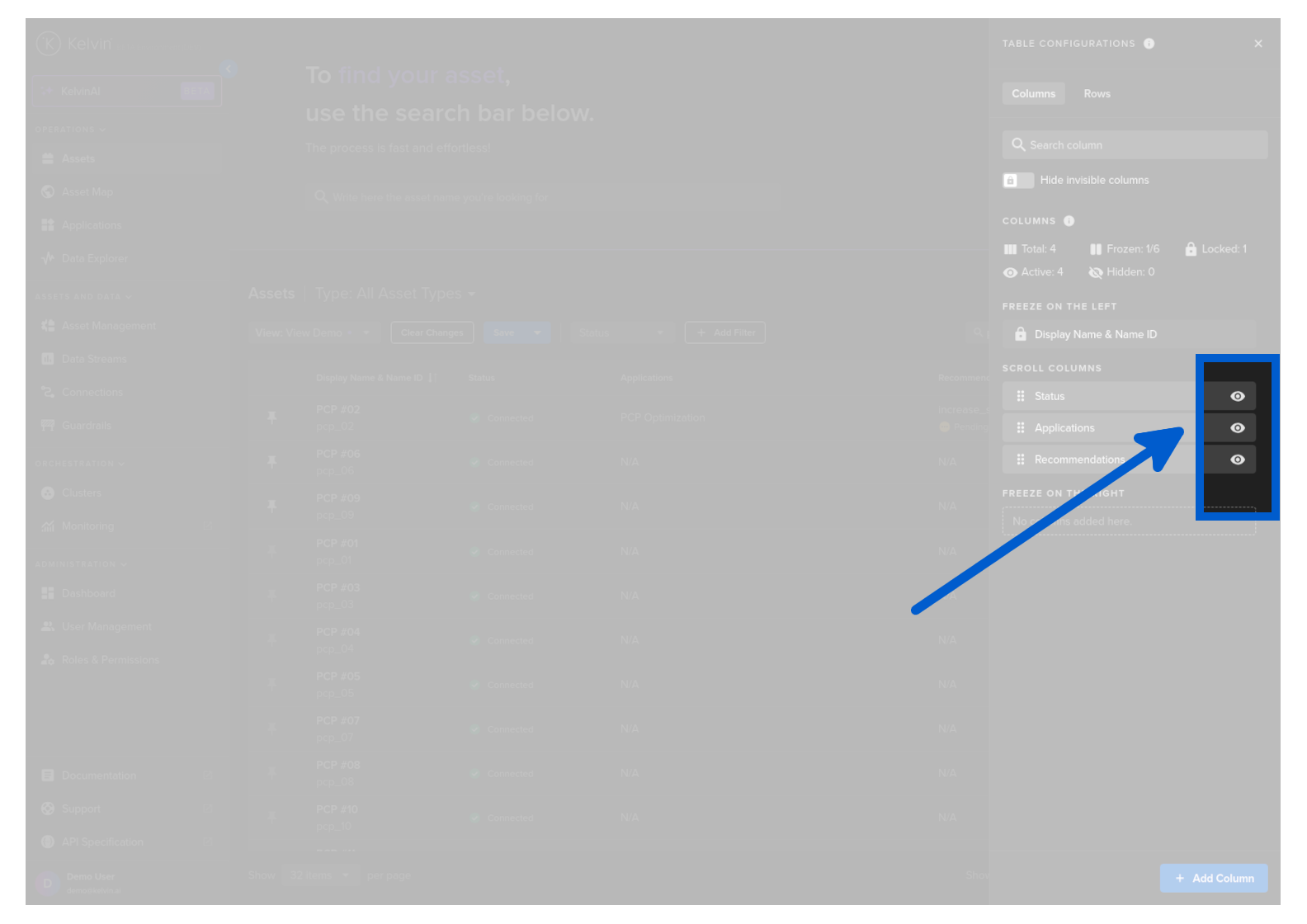 Customize Columns Kelvin Documentation