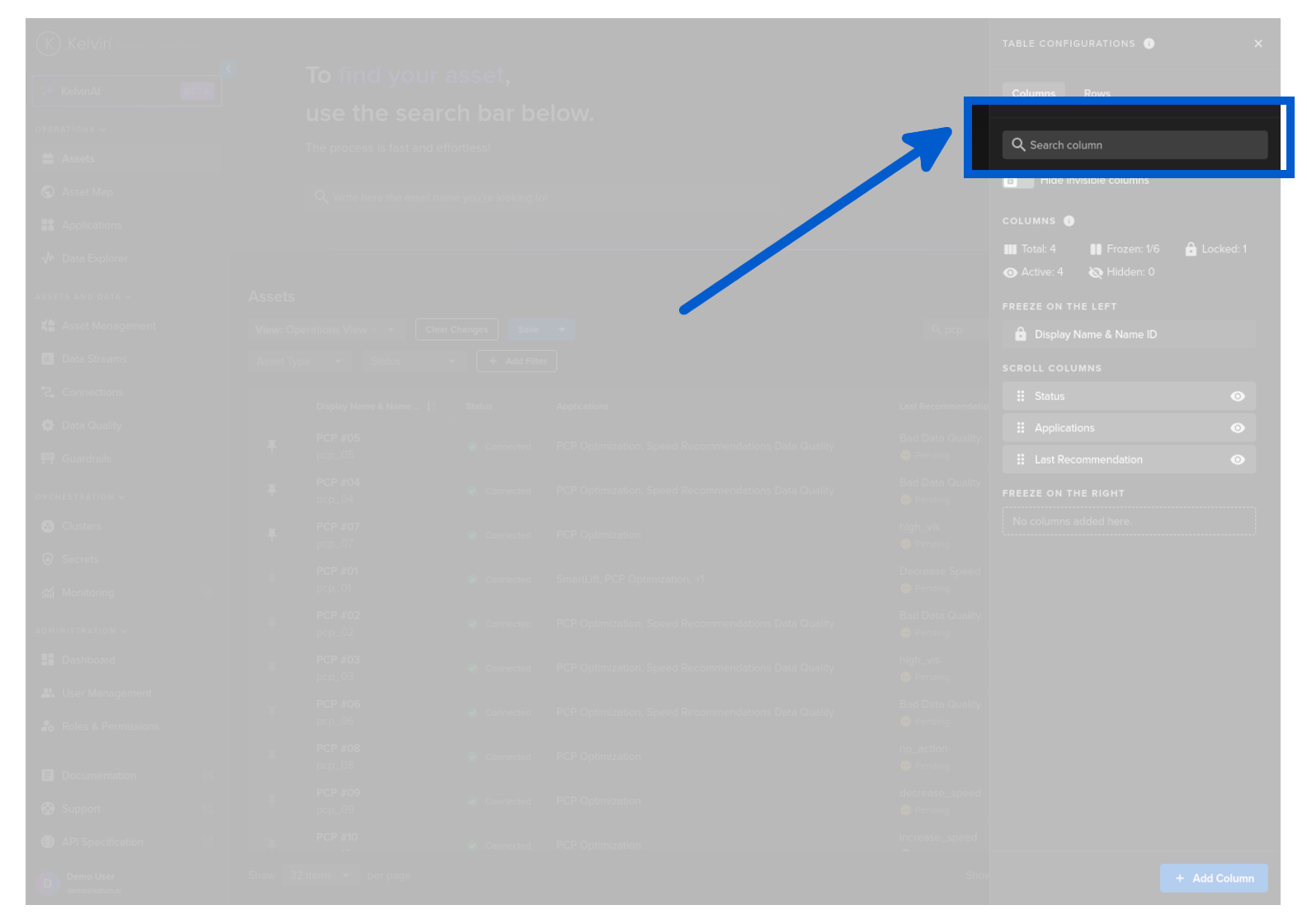 Customize Columns - Kelvin Documentation
