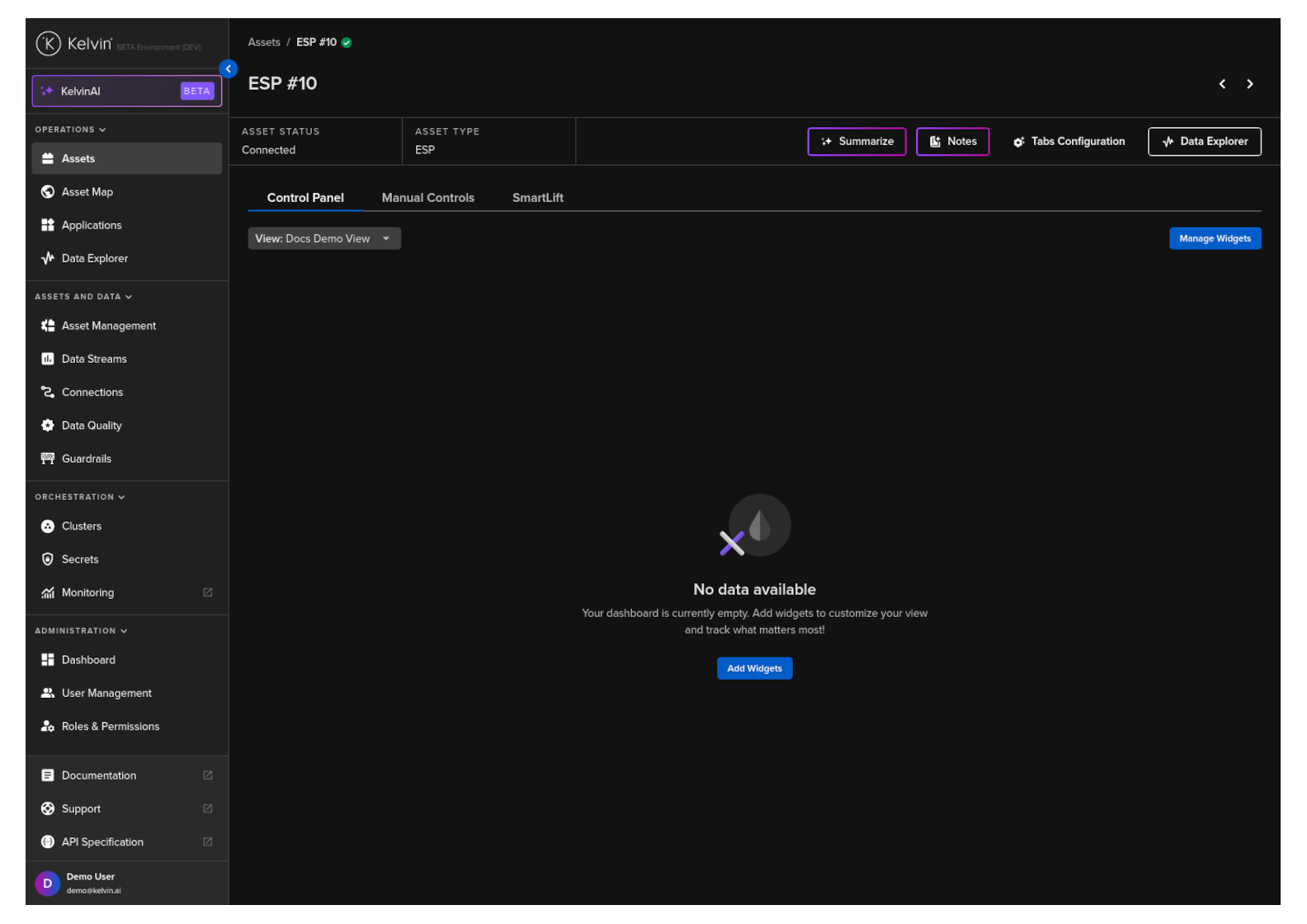 Control Panel Tab - Kelvin Documentation