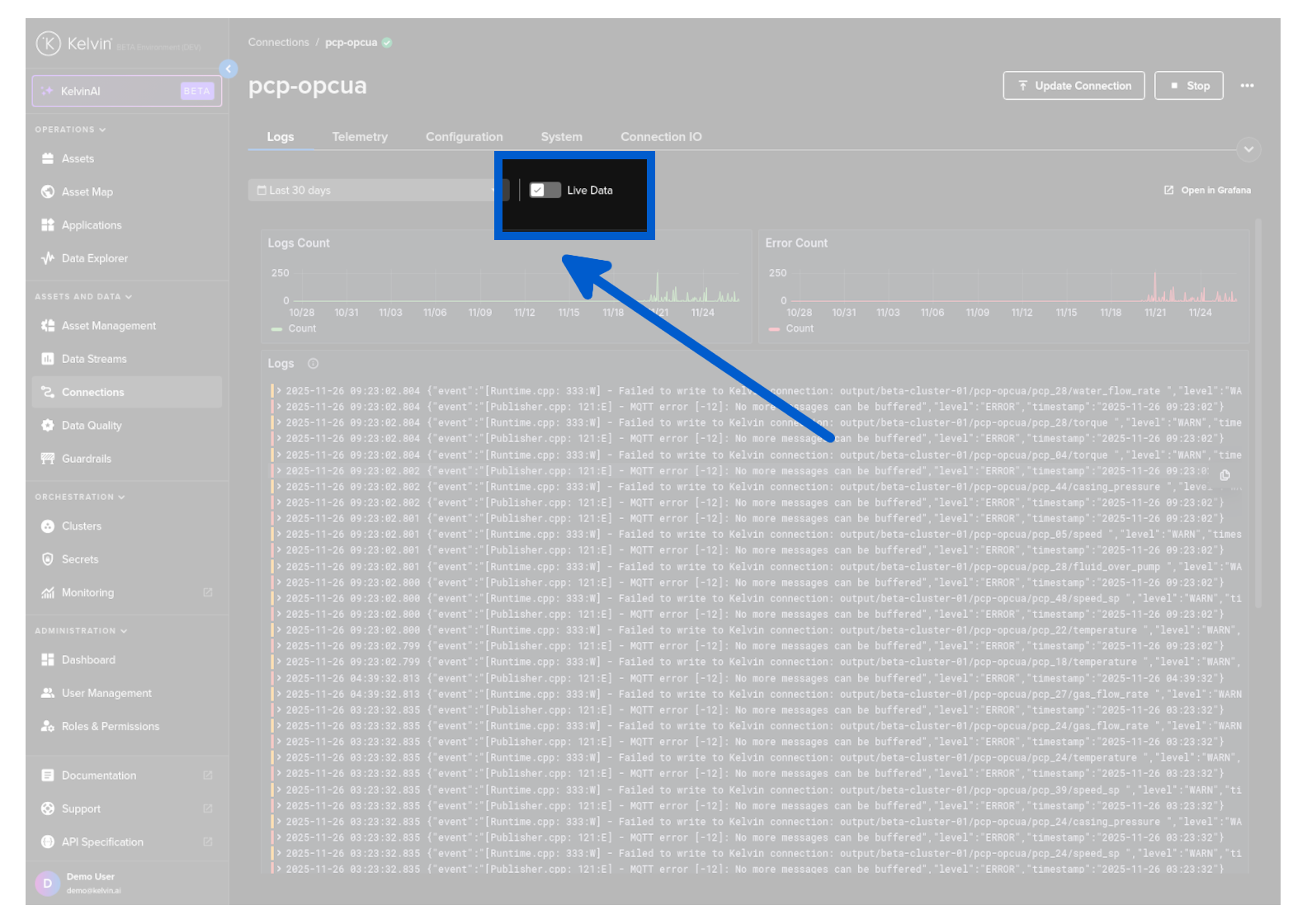 View Connection Logs - Kelvin Documentation
