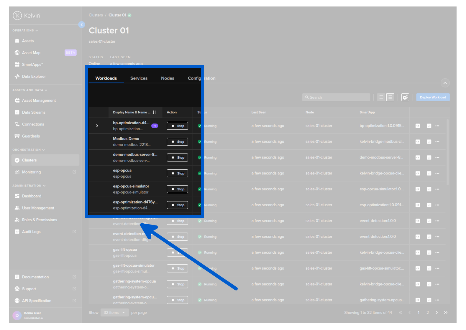 Start/Stop a Workload - Kelvin Documentation