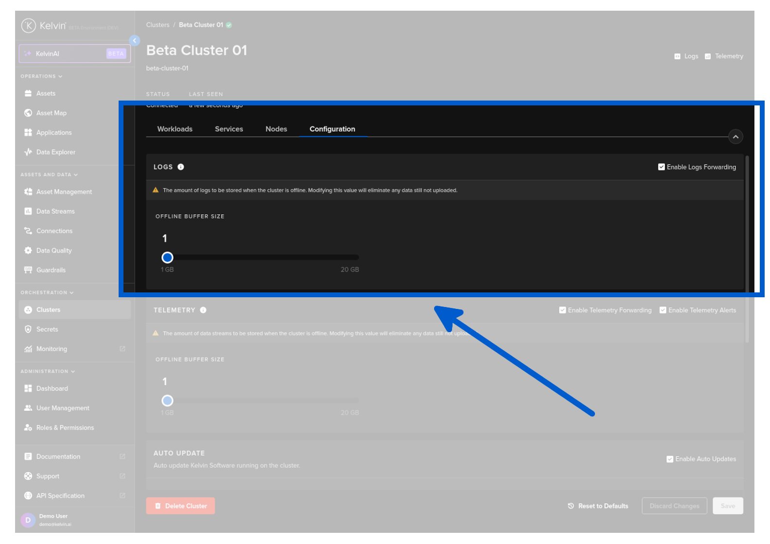 Cluster Logs & Telemetry - Kelvin Documentation
